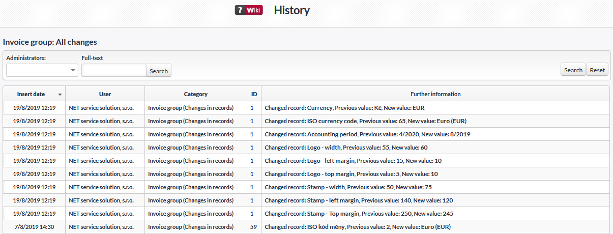 Extended logging of changes and actions in History - ISPadmin wiki