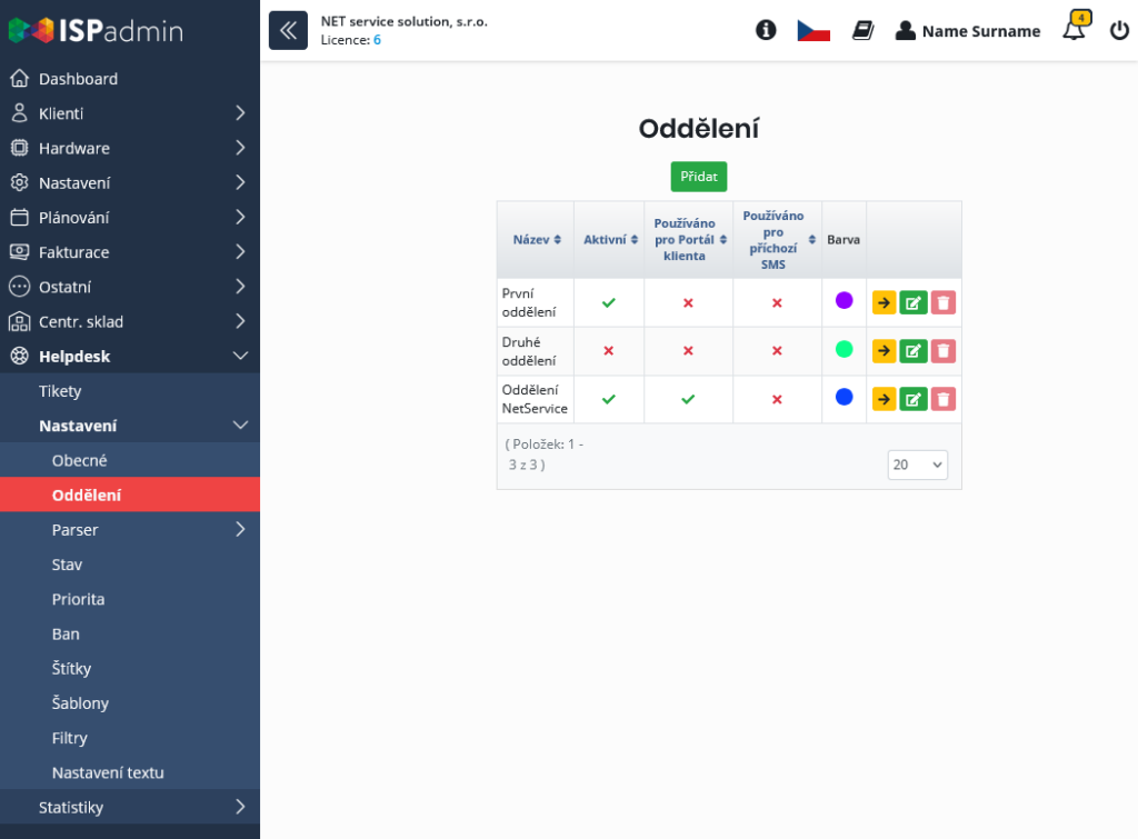 Oddělení - ISPadmin wiki